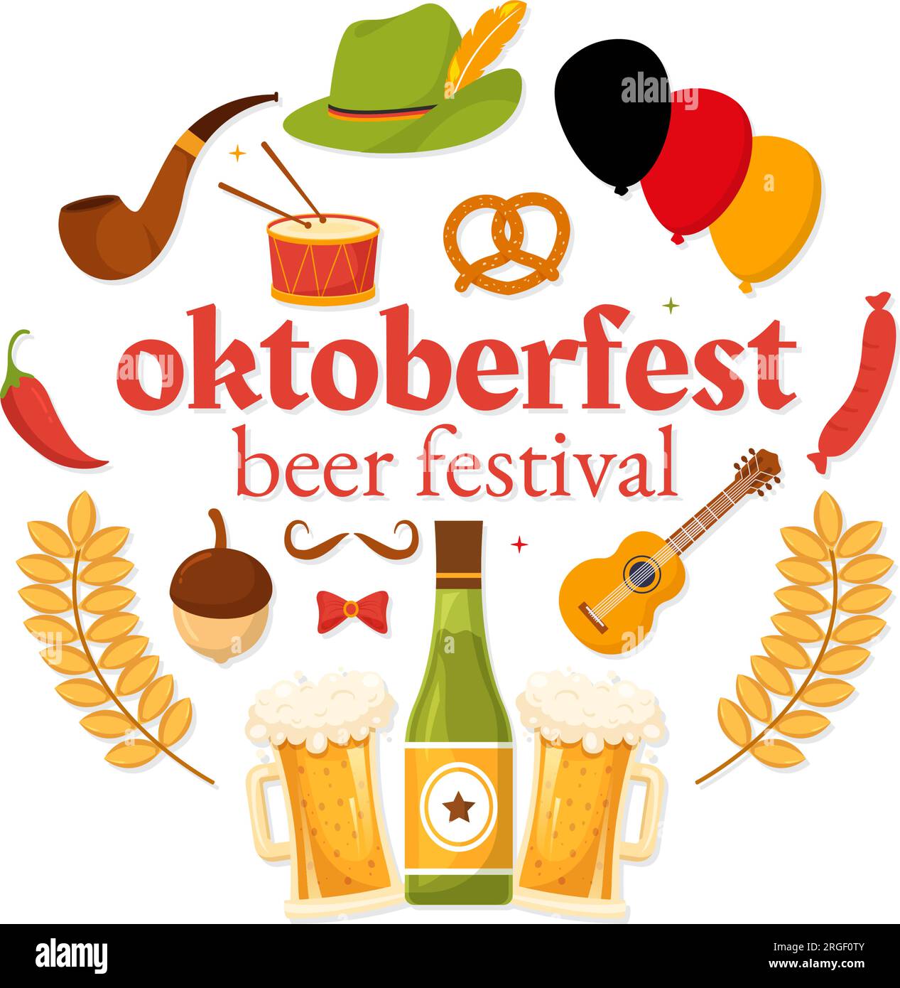 Set of Happy Oktoberfest Festival Elements Vector Illustration with ...
