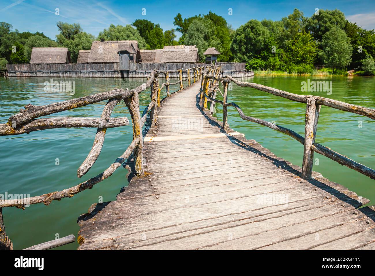 Reconstructed neolithic lake dwelling on the shore of lake Constance ...