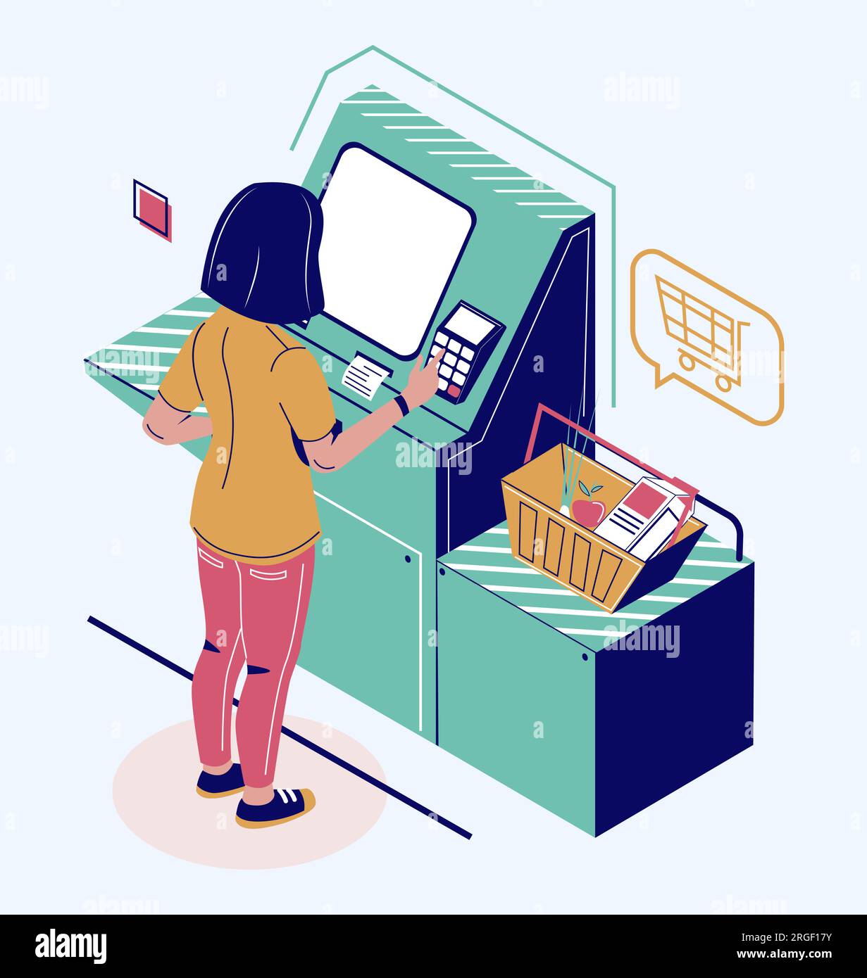 Woman using self ordering service for buying grocery food Stock Vector ...
