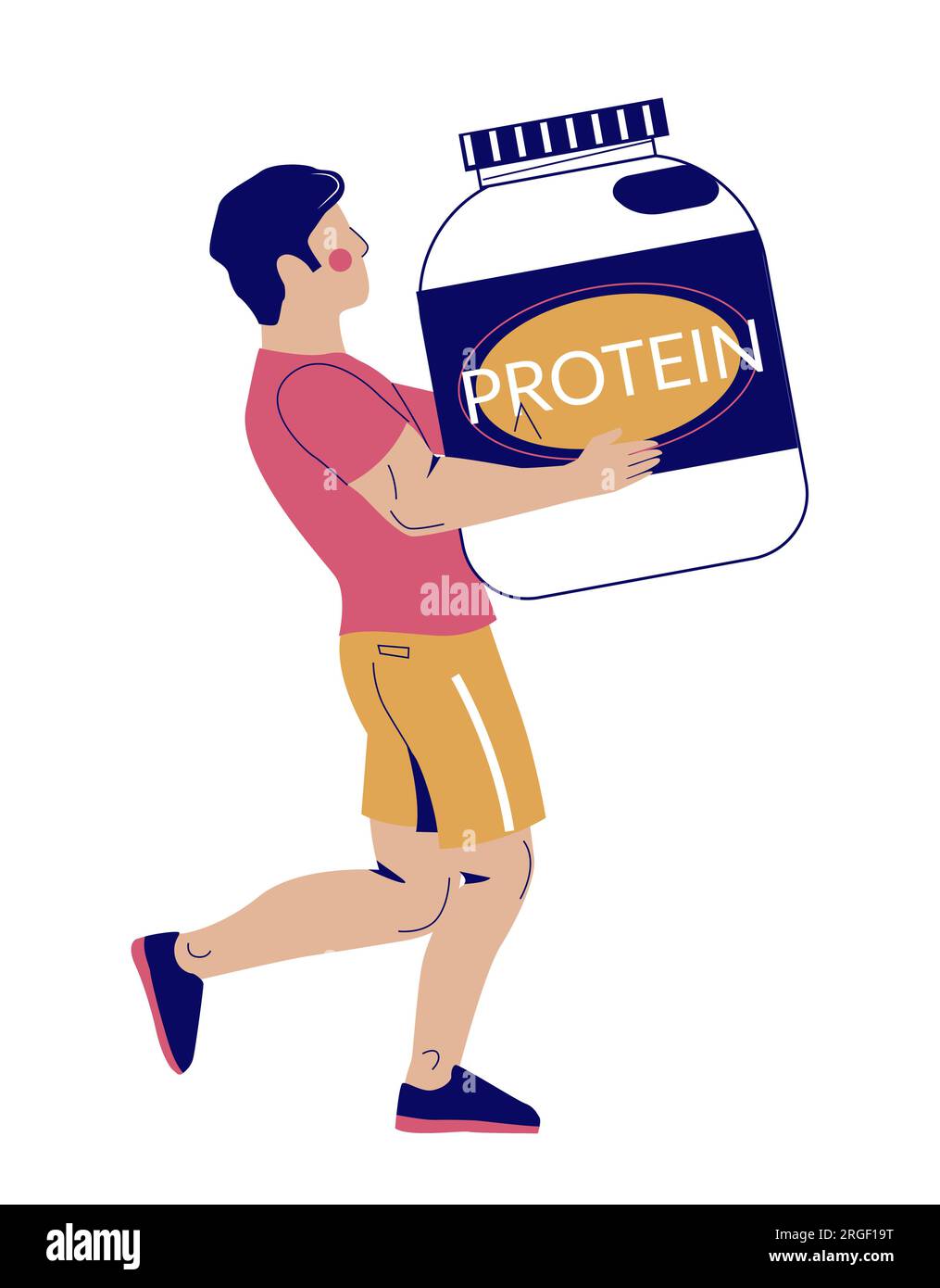 Athletic muscular sportsman carrying huge protein powder jar Stock ...