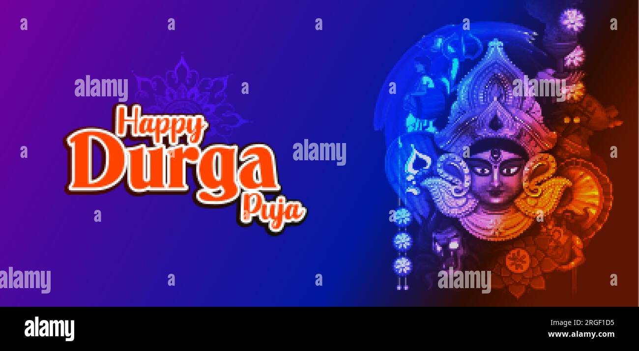 illustration of Goddess Durga Face in Happy Durga Puja Subh Navratri ...