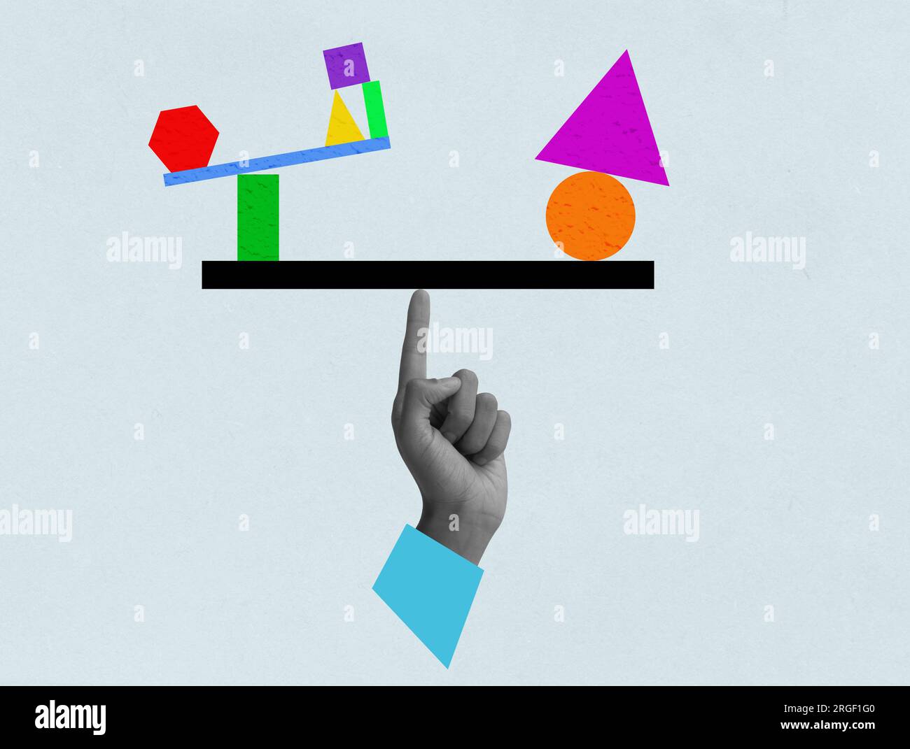 Art Collage with the hand as the base of the scales with figures. Work ...