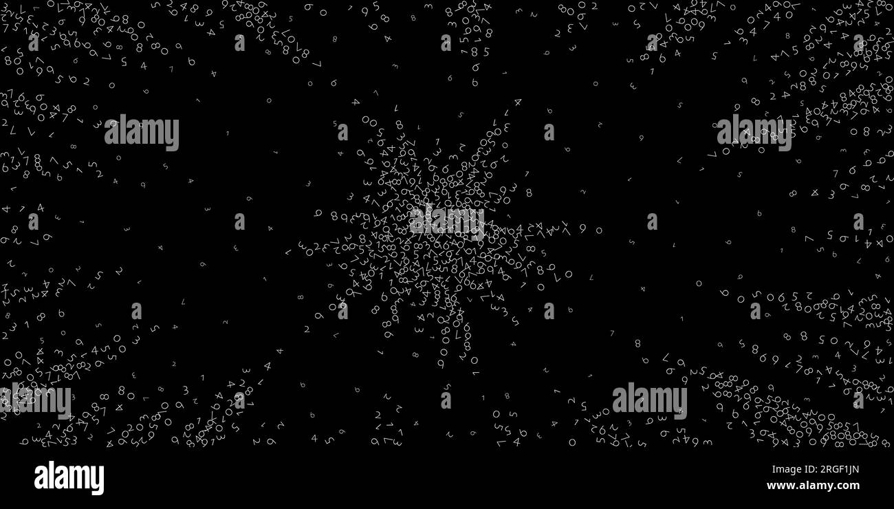 Falling numbers, big data concept. Binary white disorderly flying ...