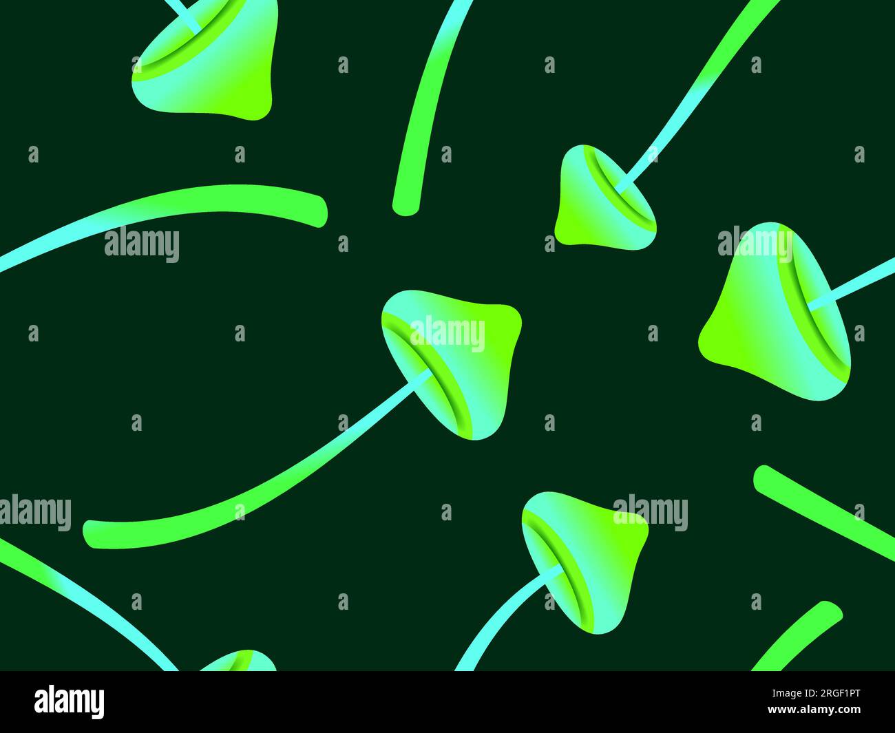 Seamless pattern with green bioluminescent mushrooms. Fluorescent ...
