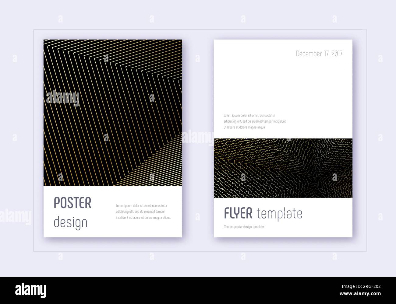 Minimalistic cover design template set. Gold abstract lines on black ...