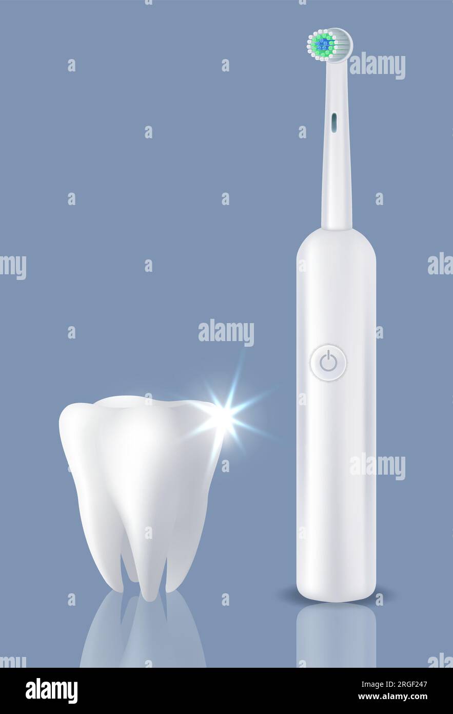 Healthy tooth with snow-white enamel and toothbrush realistic vector ...