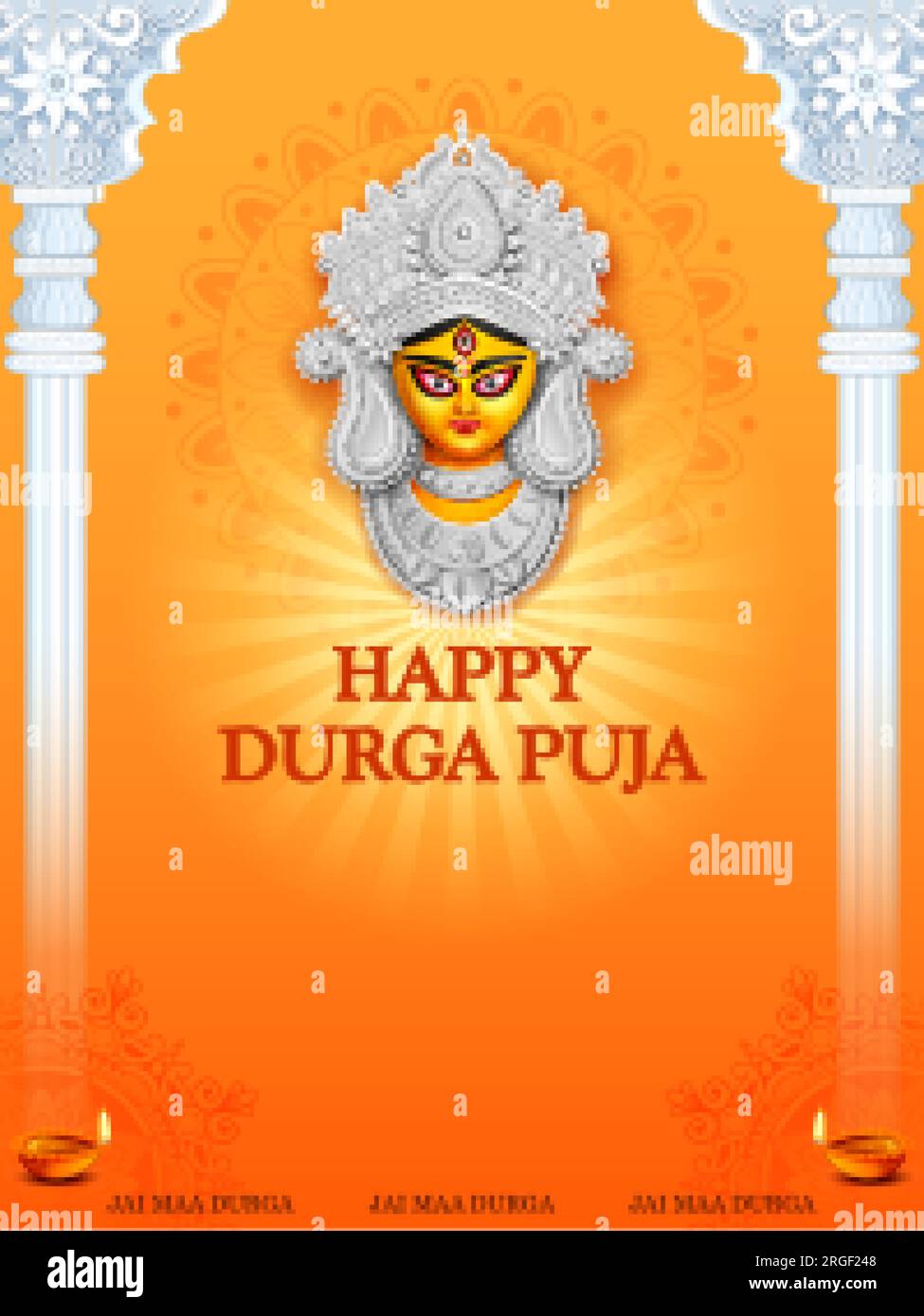 illustration of Goddess Durga Face in Happy Durga Puja Subh Navratri ...