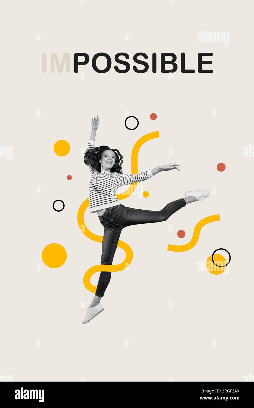 Vertical collage picture of cheerful black white colors girl gymnast ...
