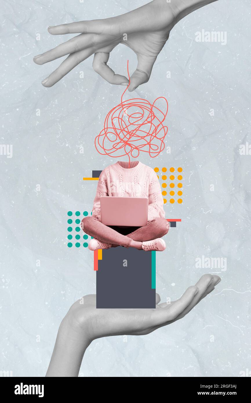 Poster picture collage artwork of weird unusual faceless girl string ...