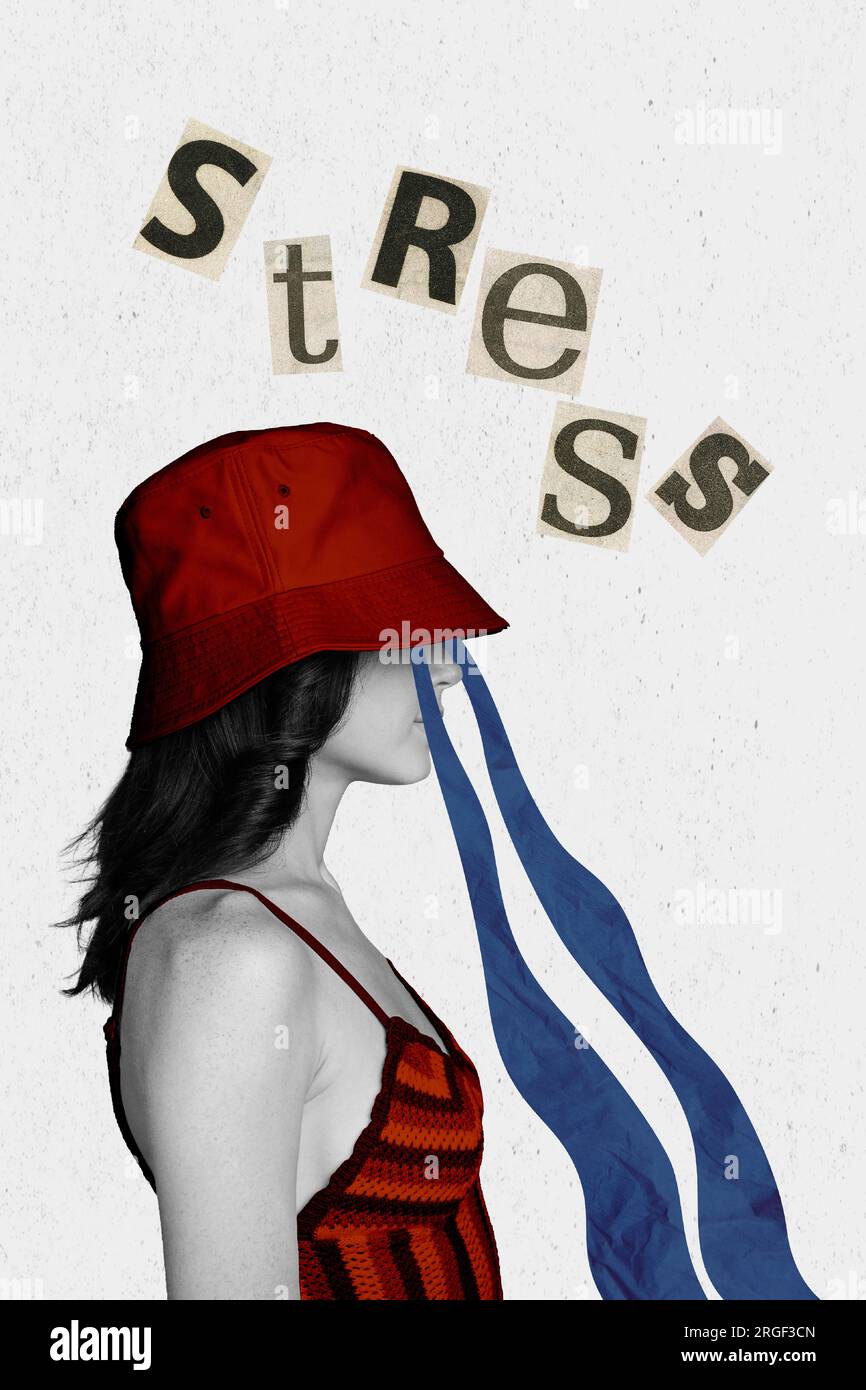 Collage of sadness concept stress picture illustration of side profile ...