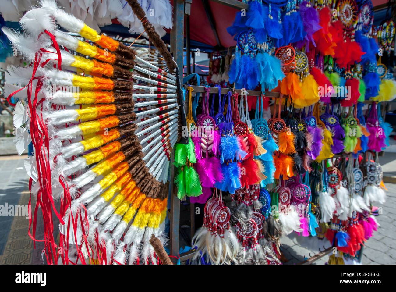 A colourful display of dream catchers for sale at the Indian Market at ...