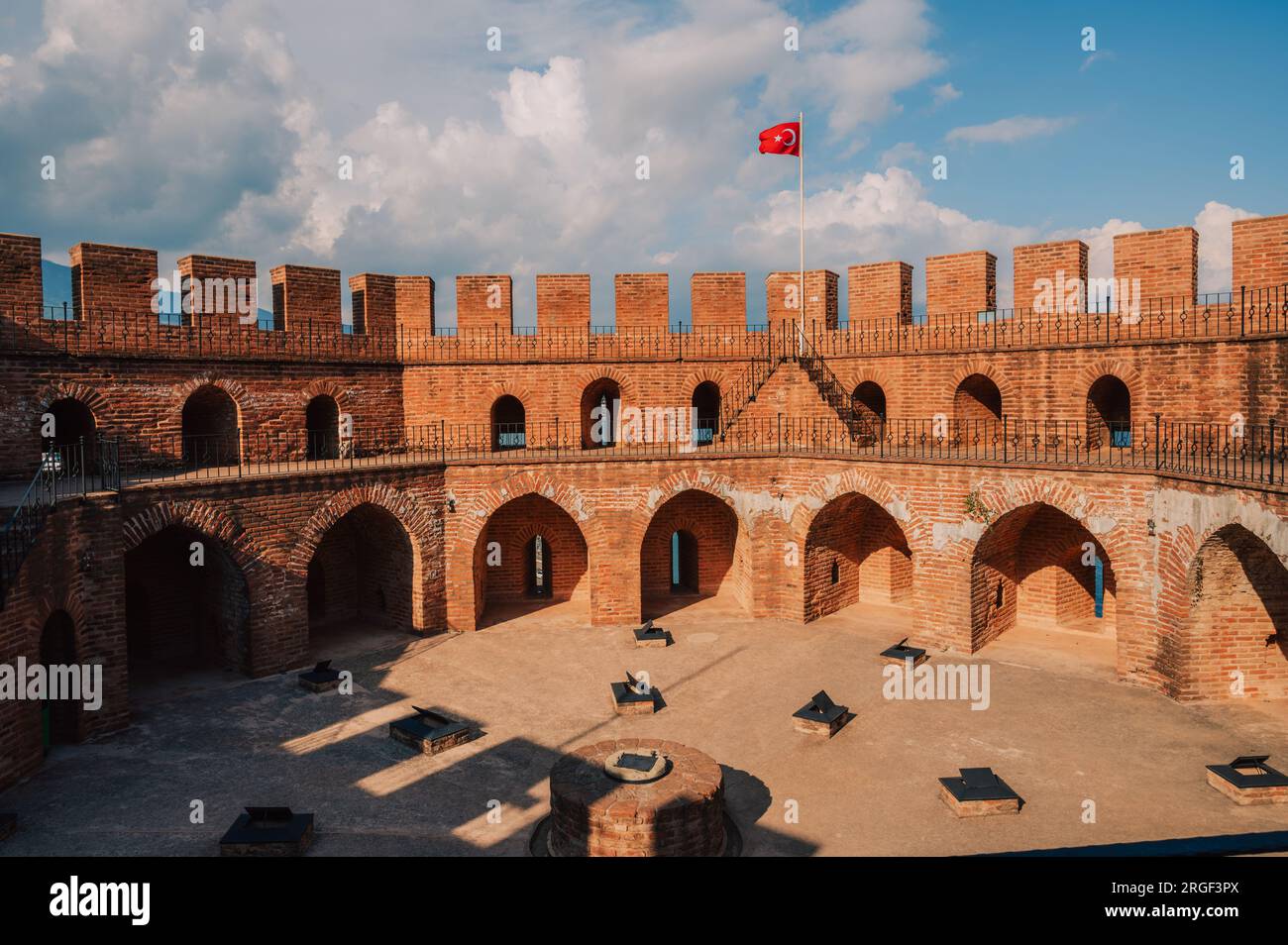 Upper part of the historical Red Tower - Kizil Kule, in Alanya Castle ...