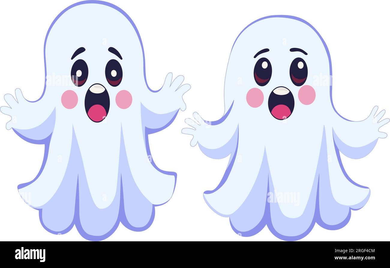 Two cute spooky Halloween ghosts. Funny comic phantom characters ...