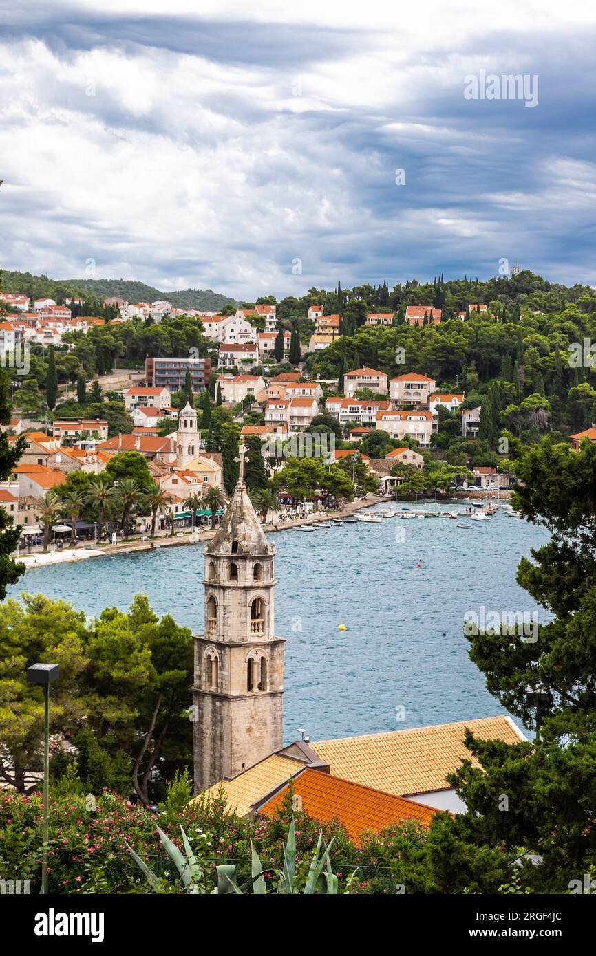 The picturesque fishing town of Cavtat in the Dubrovnik area seen from ...
