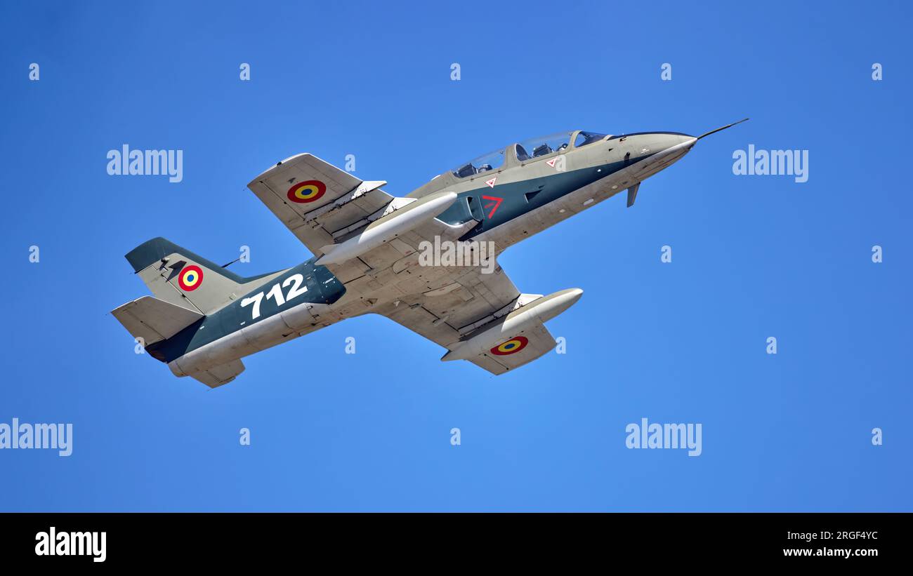 IAR-99 Soim (Hawk) jet performing a demonstration flight. IAR 99 is an ...