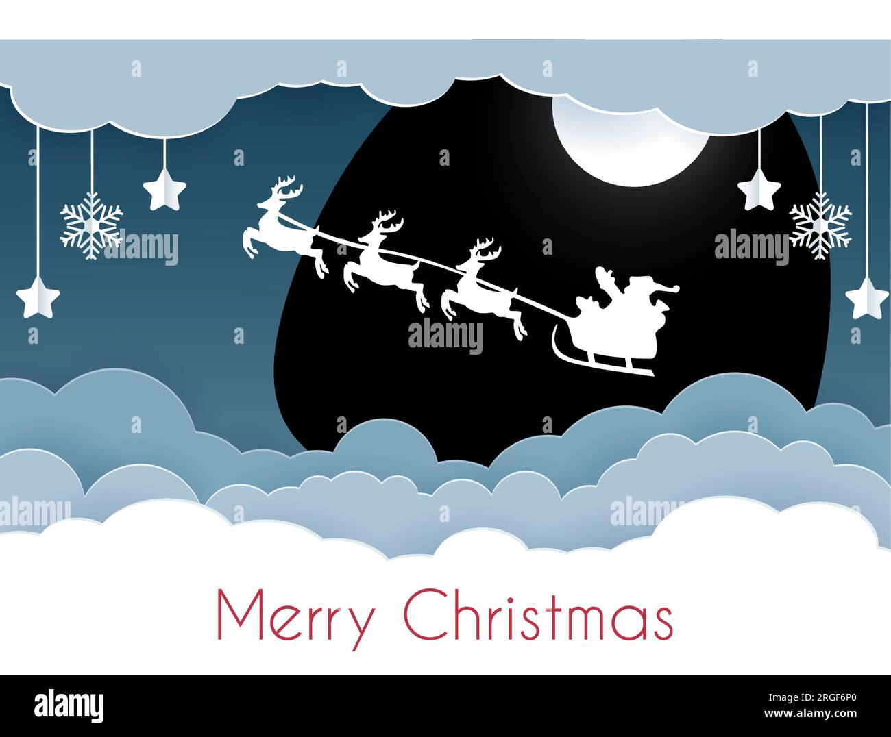 Reindeer team with Santa in the night sky above the clouds. Christmas ...