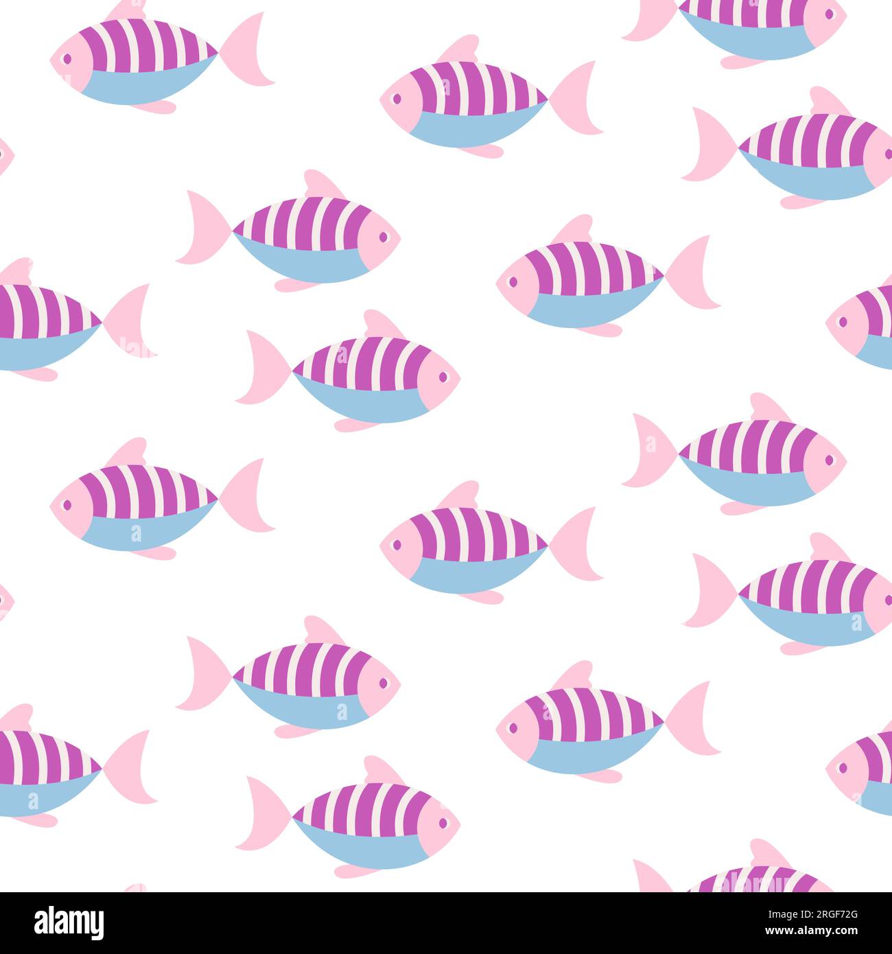 Cartoon cute pink and blue fish vector seamless pattern on white ...
