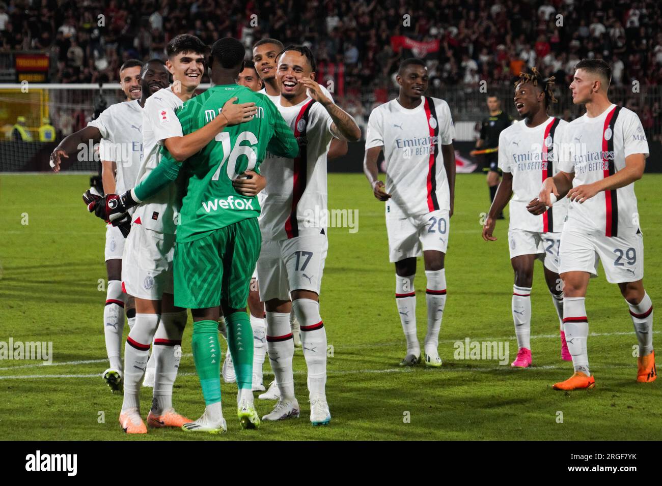 Monza, Italy - August 8, 2023, Team of AC Milan win celebrate during ...
