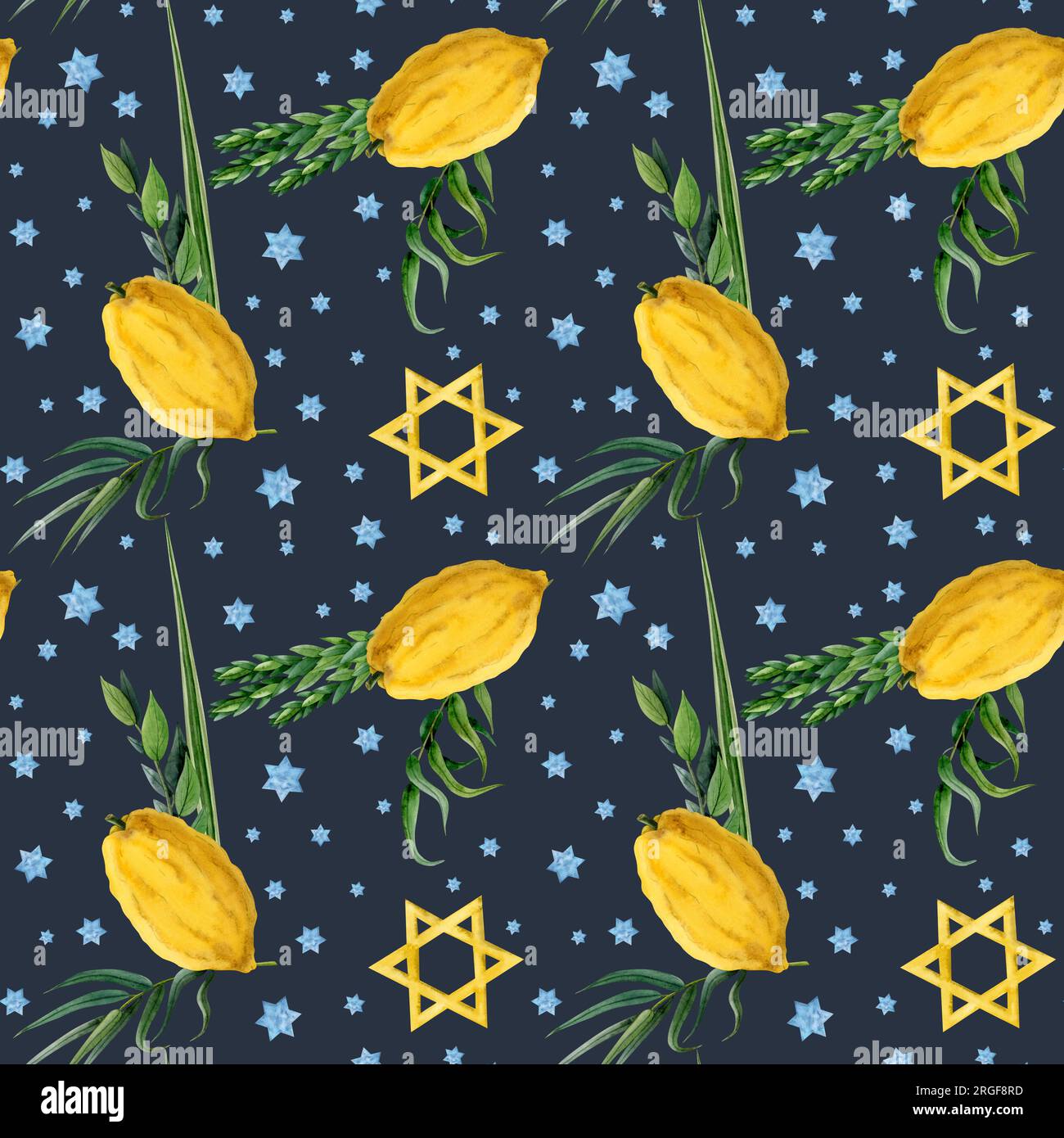 Dark blue Sukkot watercolor seamless pattern for traditional Jewish ...