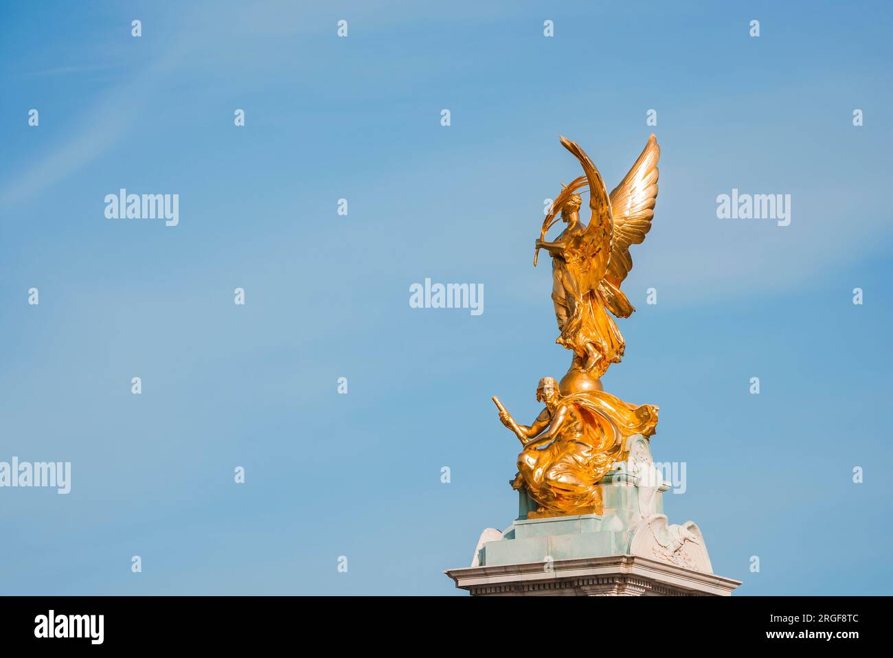The Golden Angel of Victoria Memorial with blue sky in background Stock ...