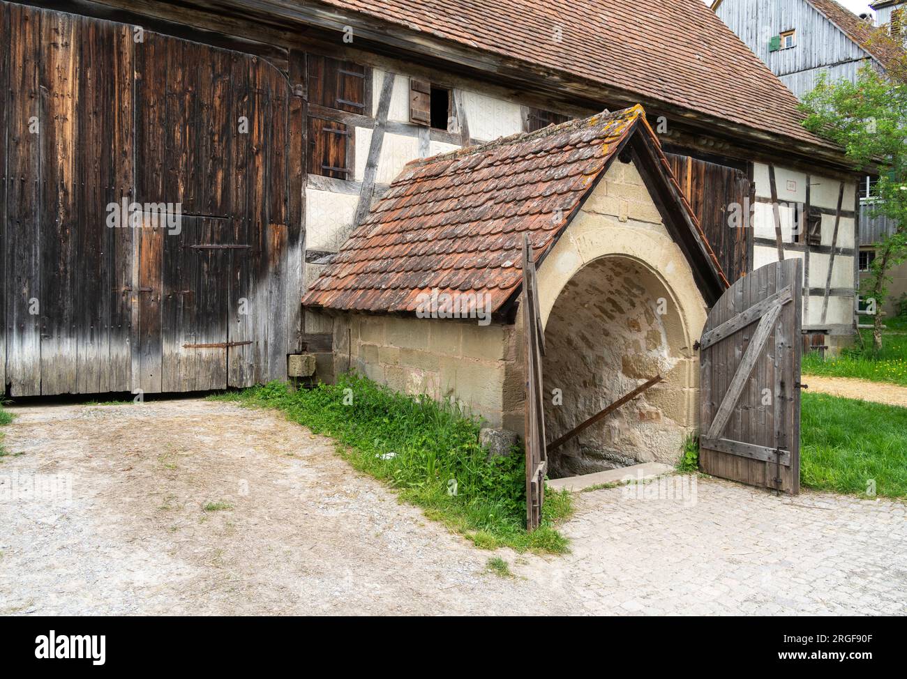 Entrance of a historic vaulted brick cellar located under a historic ...