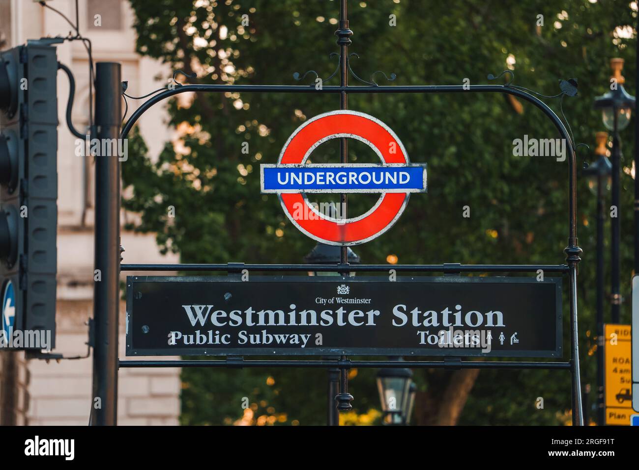 Sign board of Westminster Station in London Stock Photo - Alamy