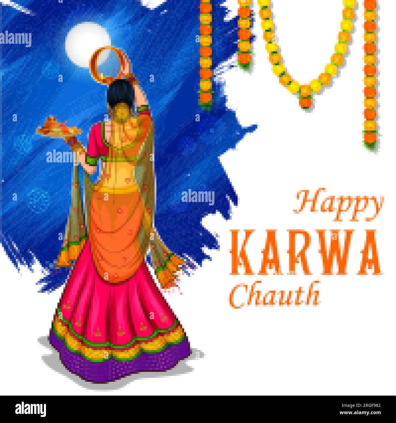 illustration of Indian woman performing Hindu married festival ritual ...