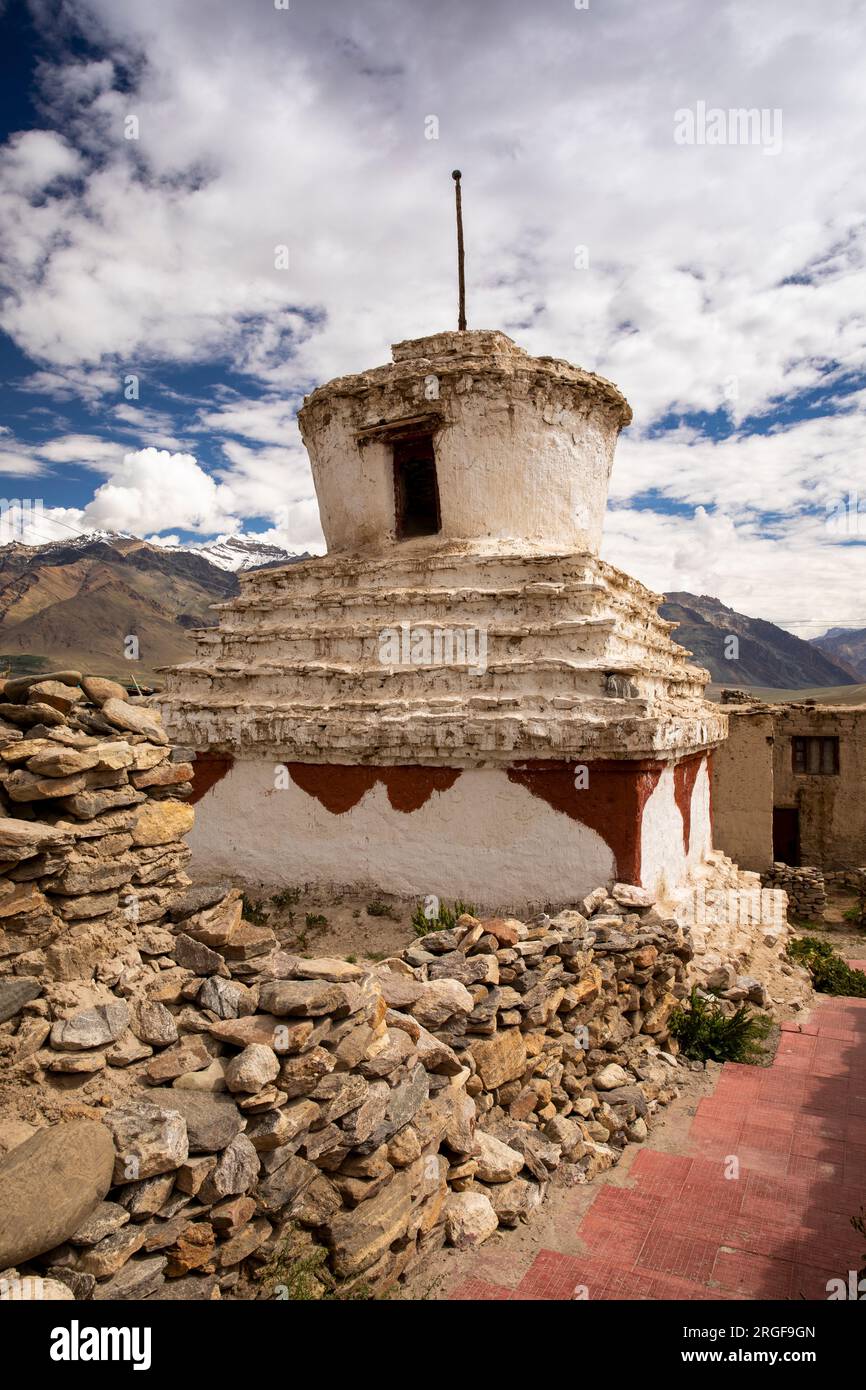 India, Ladakh, Zanskar, Padum Khar, Old Town, large chorten amongst old ...