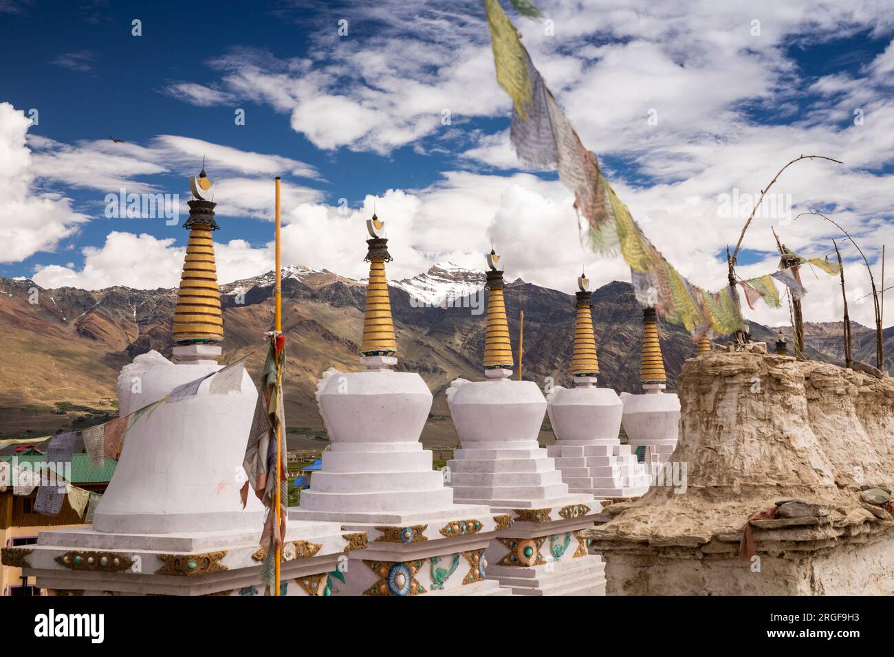 India, Ladakh, Zanskar, Padum Khar, Old Town, row of old and new ...