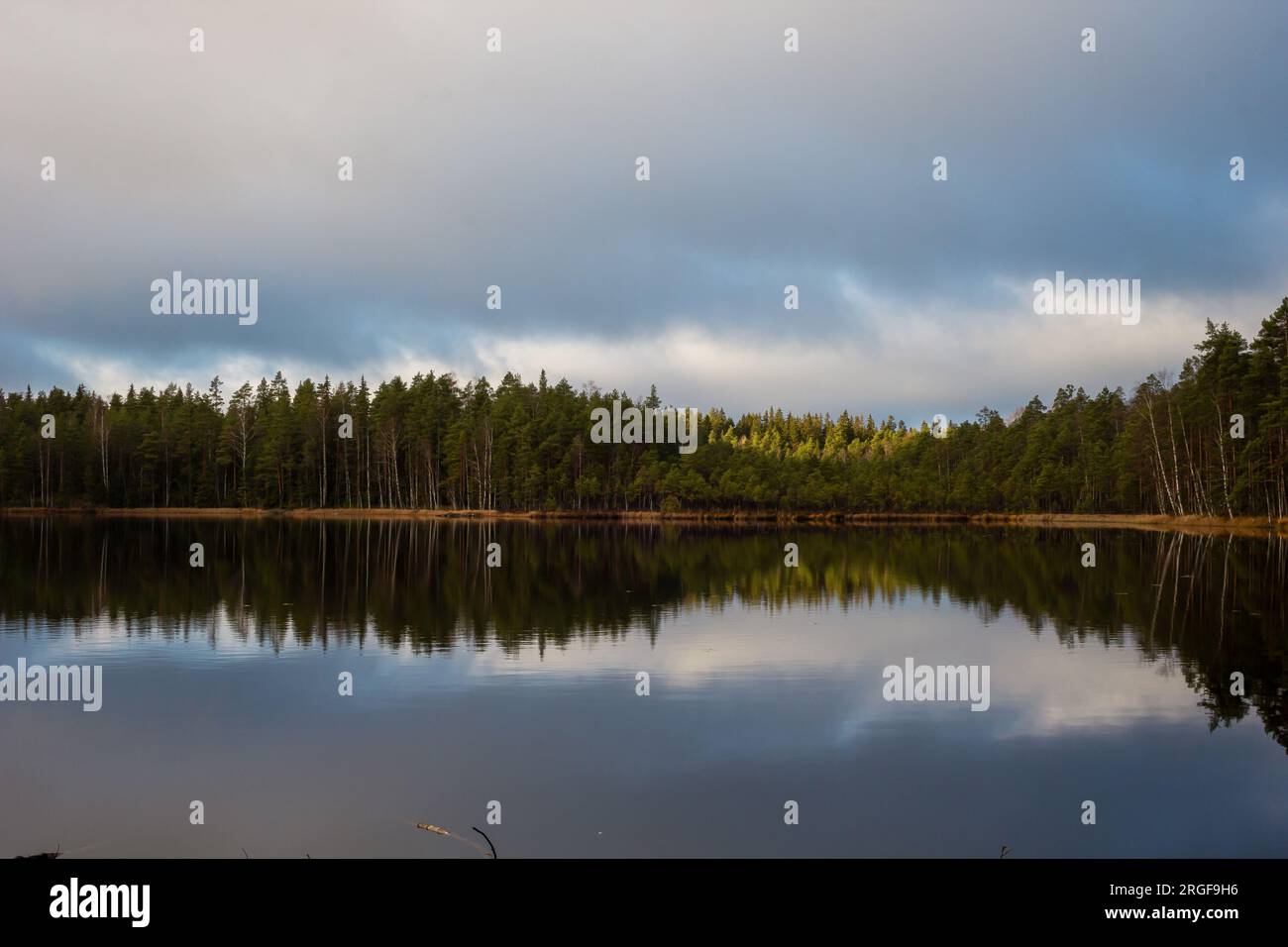 A Beautiful lake scenery in Finland. Water mirroring the sky and the ...