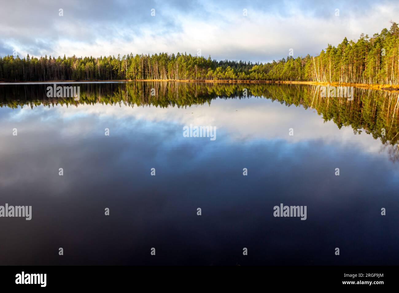 A Beautiful lake scenery in Finland. Water mirroring the sky and the ...