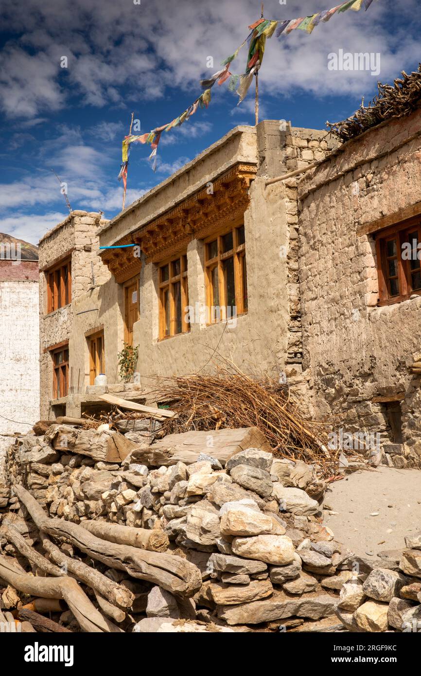 India, Ladakh, Zanskar, Padum Khar, Old Town, modernised old building ...