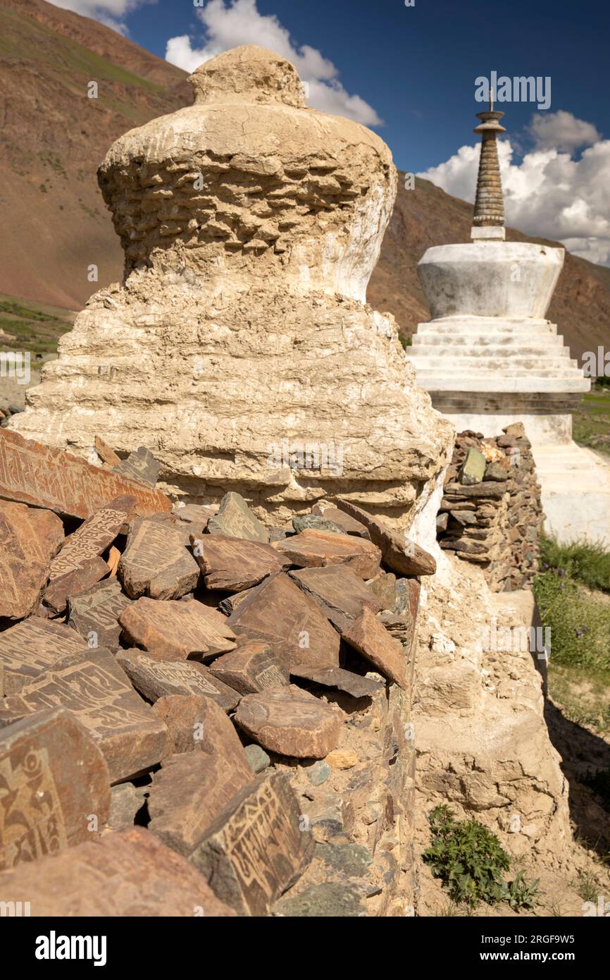 India, Ladakh, Zanskar, Tungri, Mani Wall and Buddhist chortens in ...