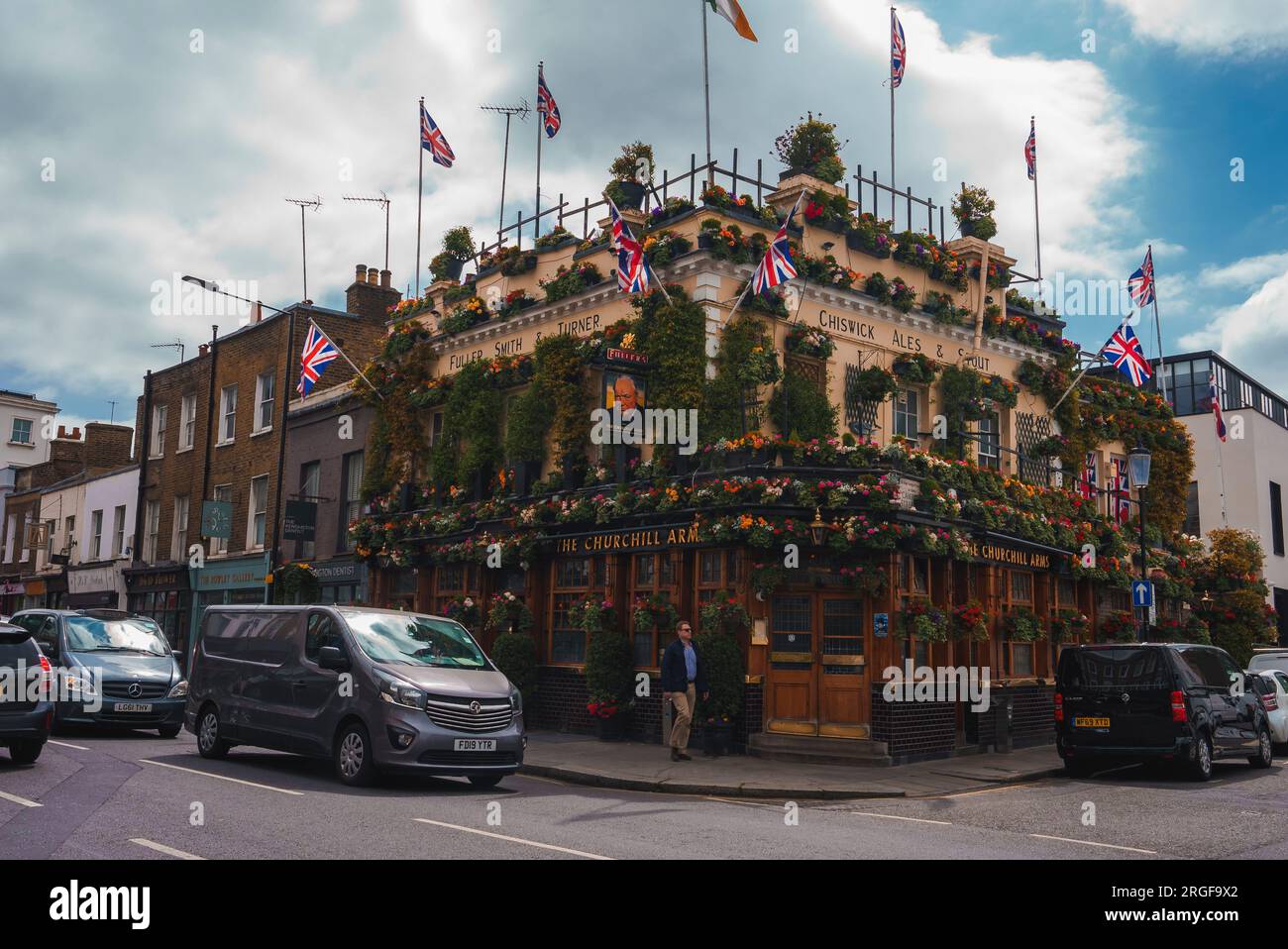 Churchill Arms decorated with flowers and leaves in London Stock Photo ...