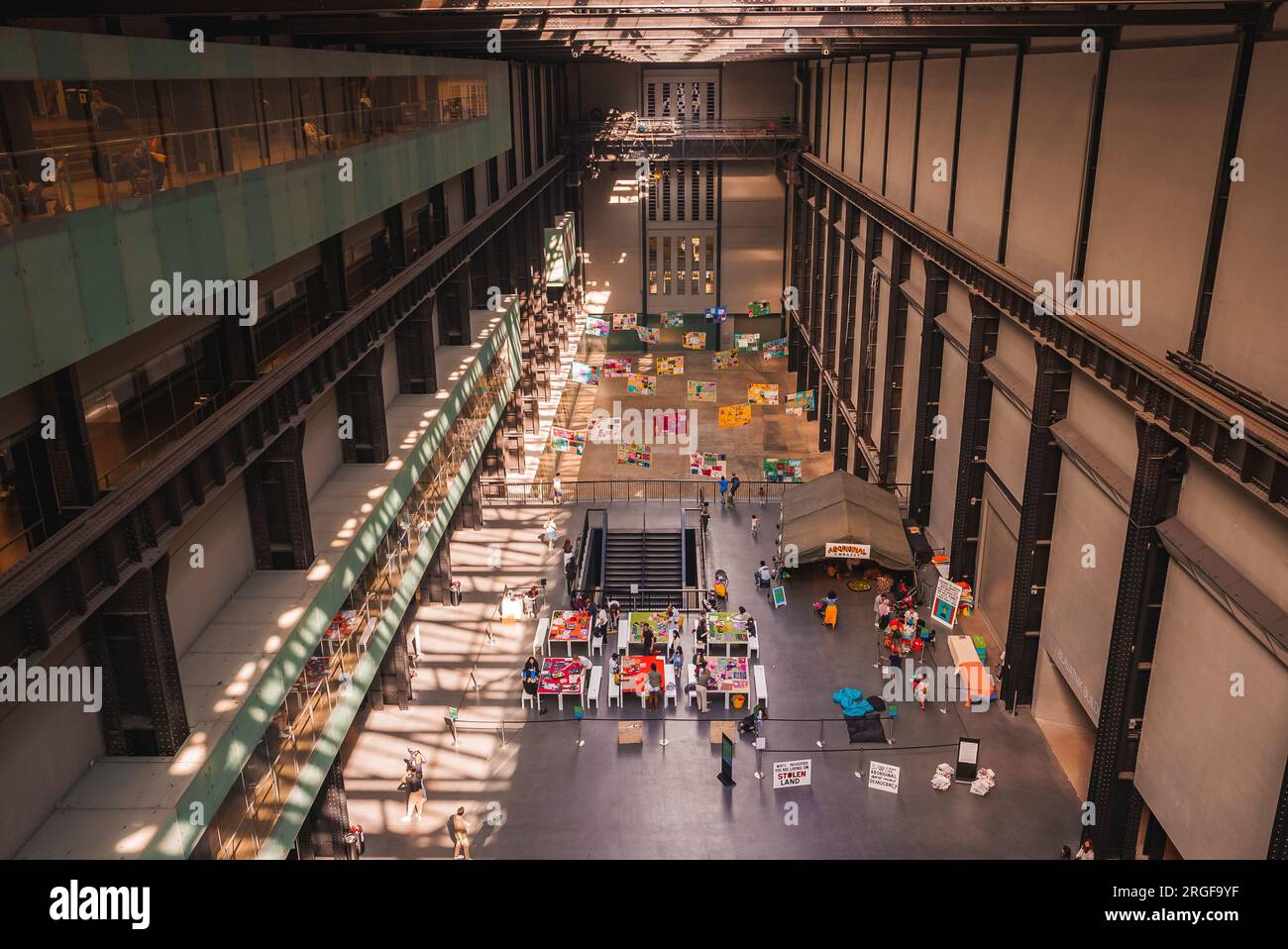 Interior of Tate Modern Museum with various exhibition in London Stock ...
