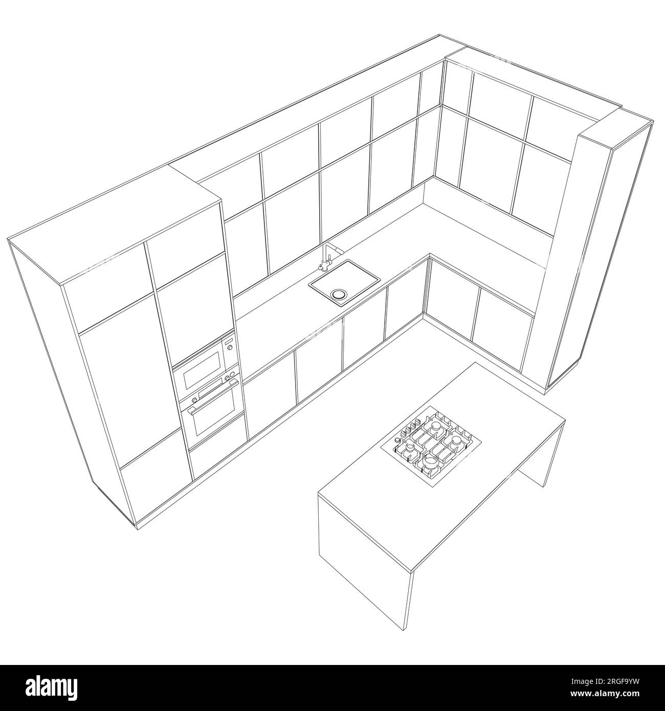 Interior contour of kitchen room. Outline blueprint design of kitchen ...