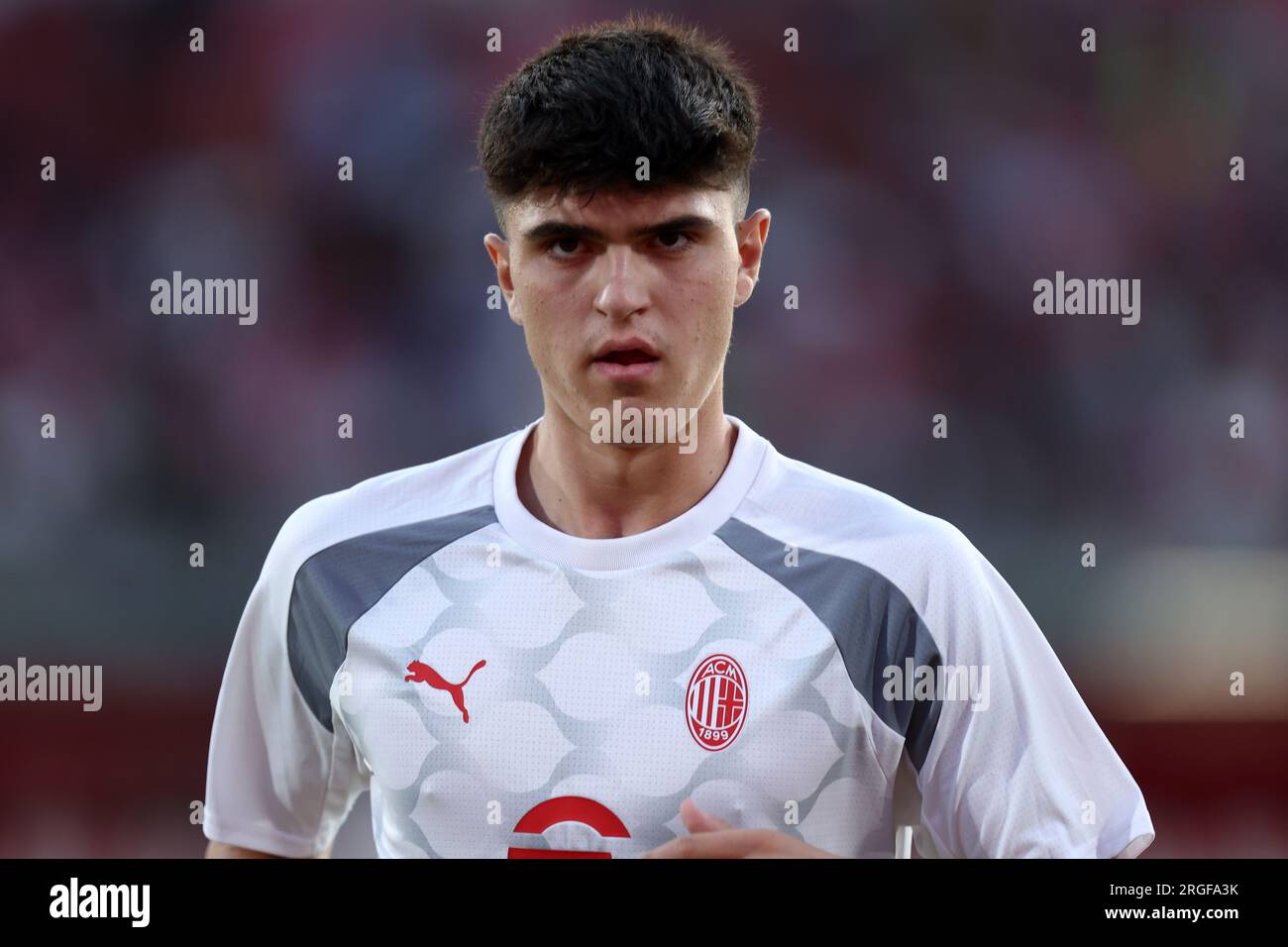 Monza, Italy. 08th Aug, 2023. Davide Bartesaghi of Ac Milan during warm ...