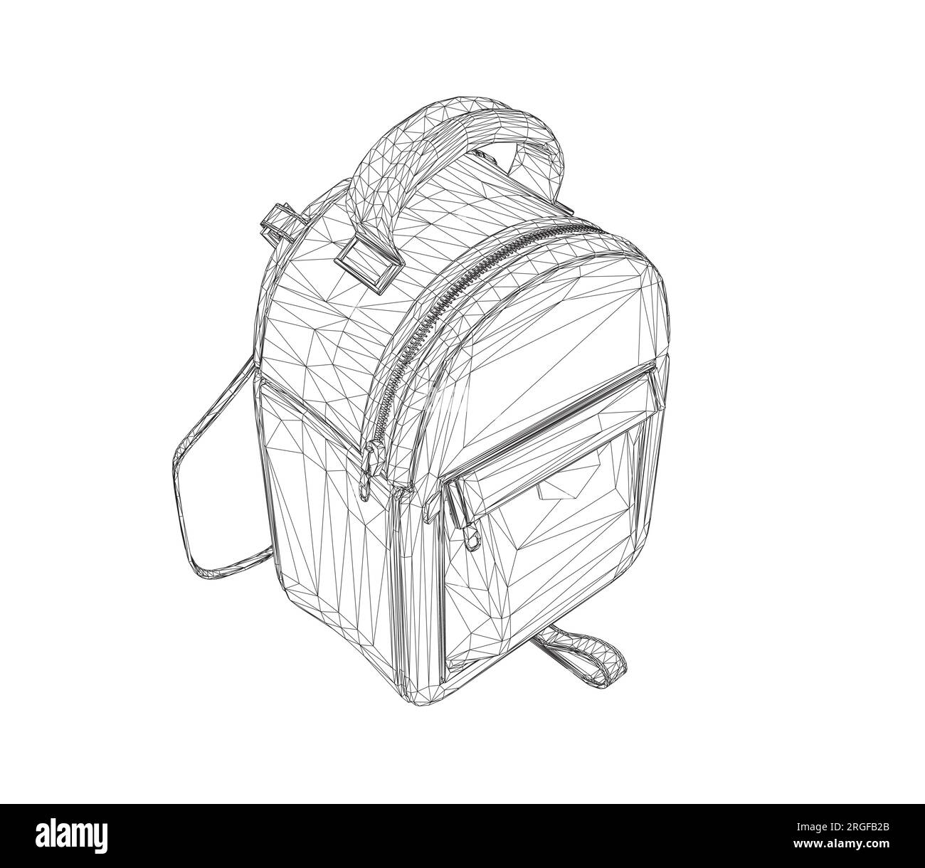 Wireframe of School backpack. Black and white rucksack. Front view ...