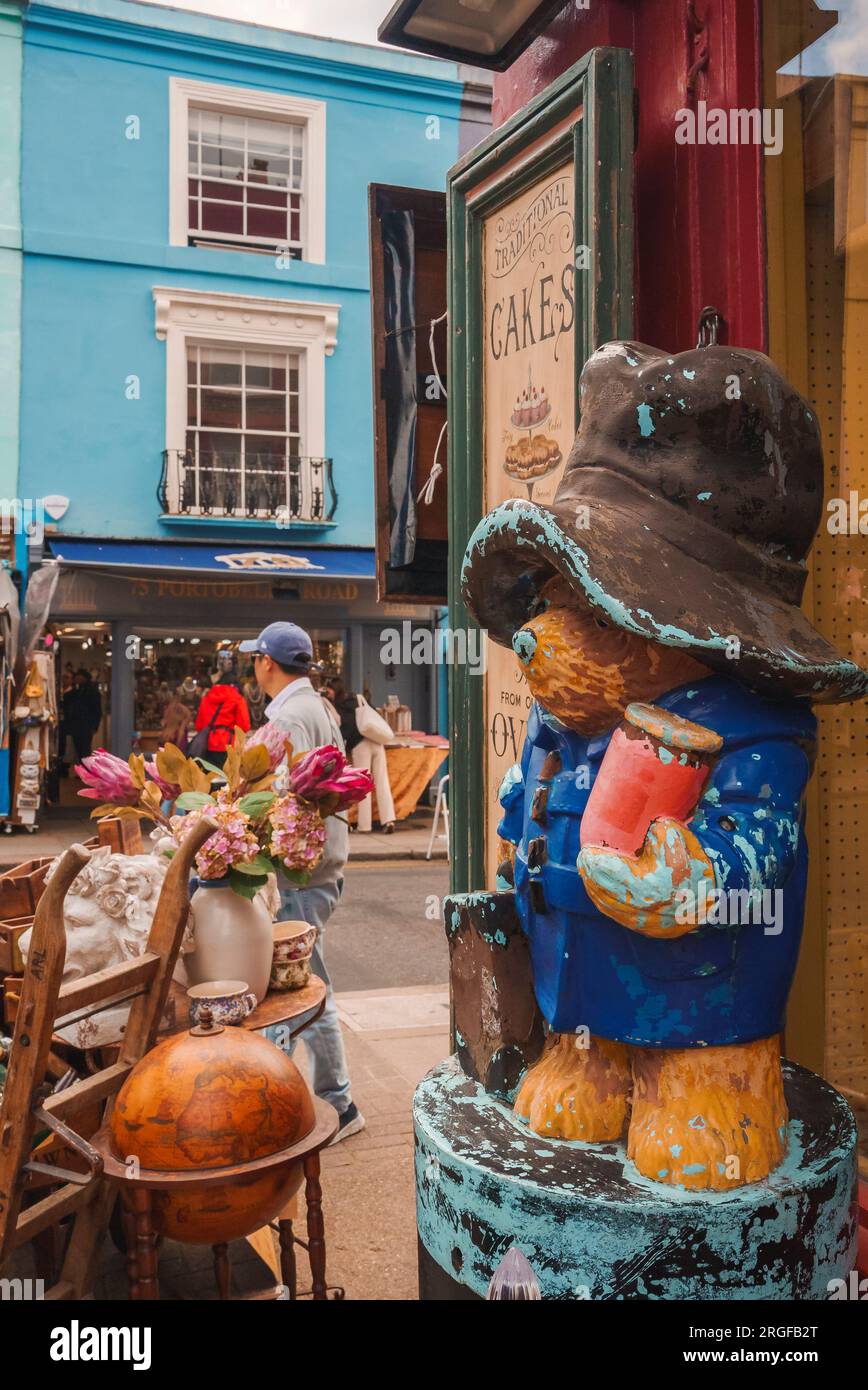 Classic vintage Paddington bear statue in Notting Hill market Stock ...