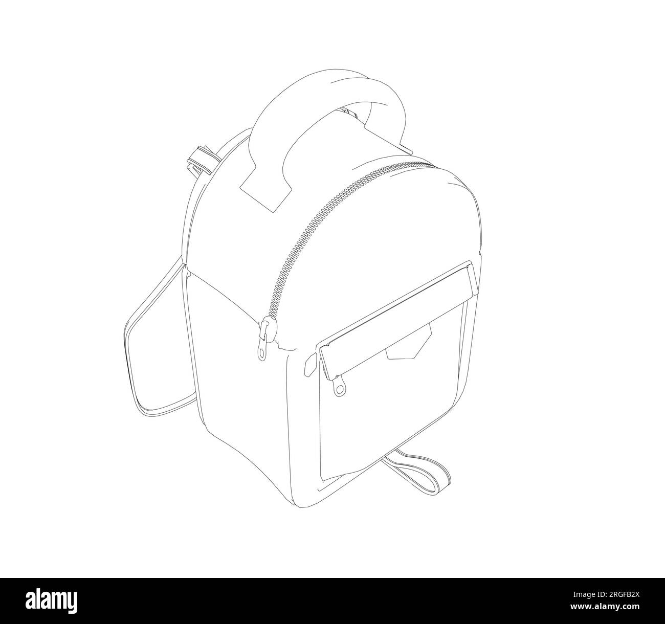 Outline of School backpack. Black and white rucksack. Front view travel ...