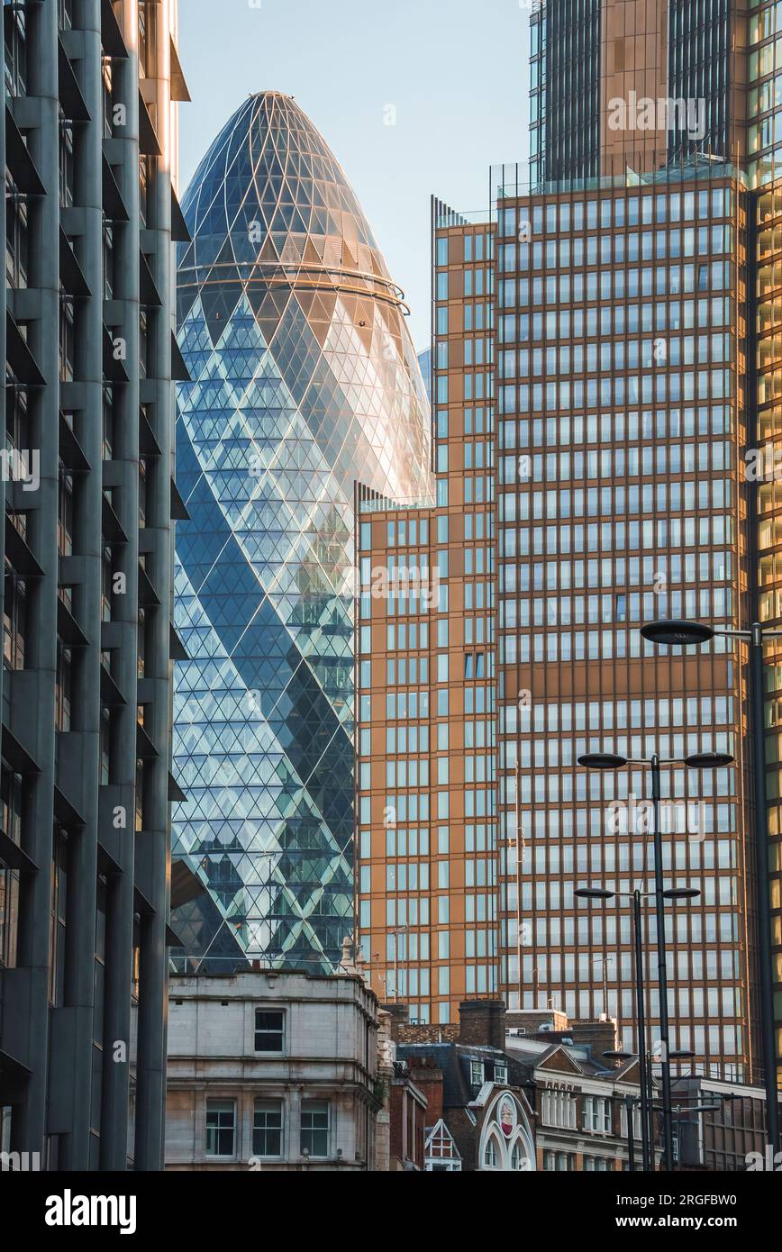 The Gherkin and office buildings in financial district of city Stock ...
