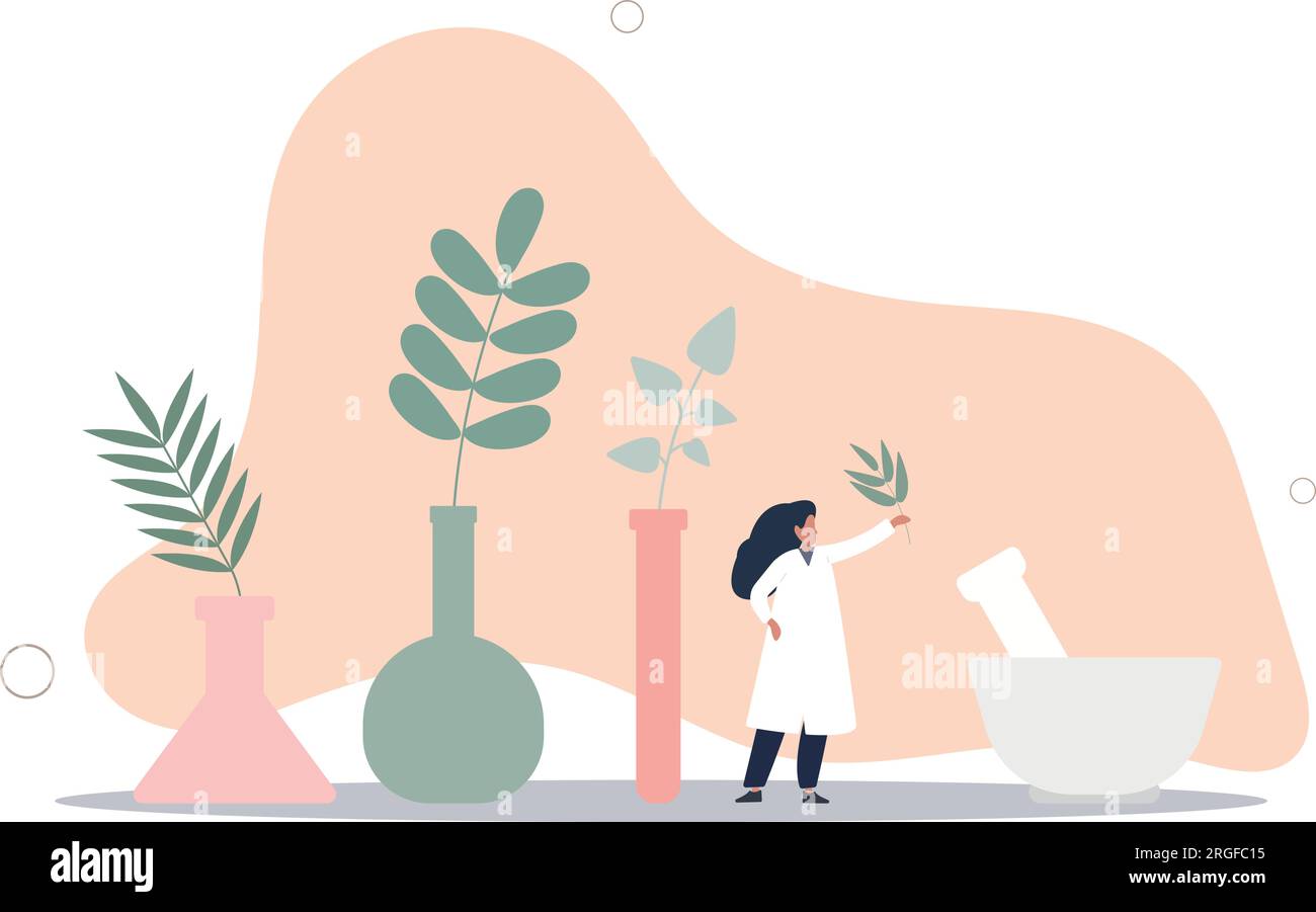 Cosmetic laboratory with herbal skincare product creation.flat vector ...