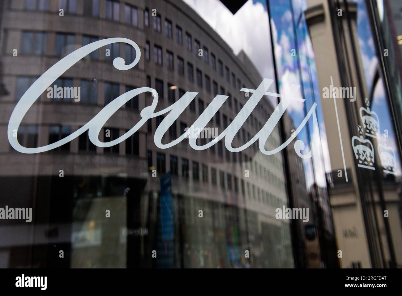 A general view of Coutts bank's sign at its London branch at The Strand ...