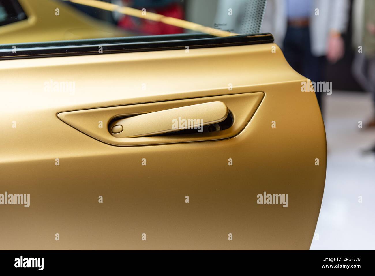 Gothenburg, Sweden - december 05 2021: Door hatch of a gold Polestar 1 ...