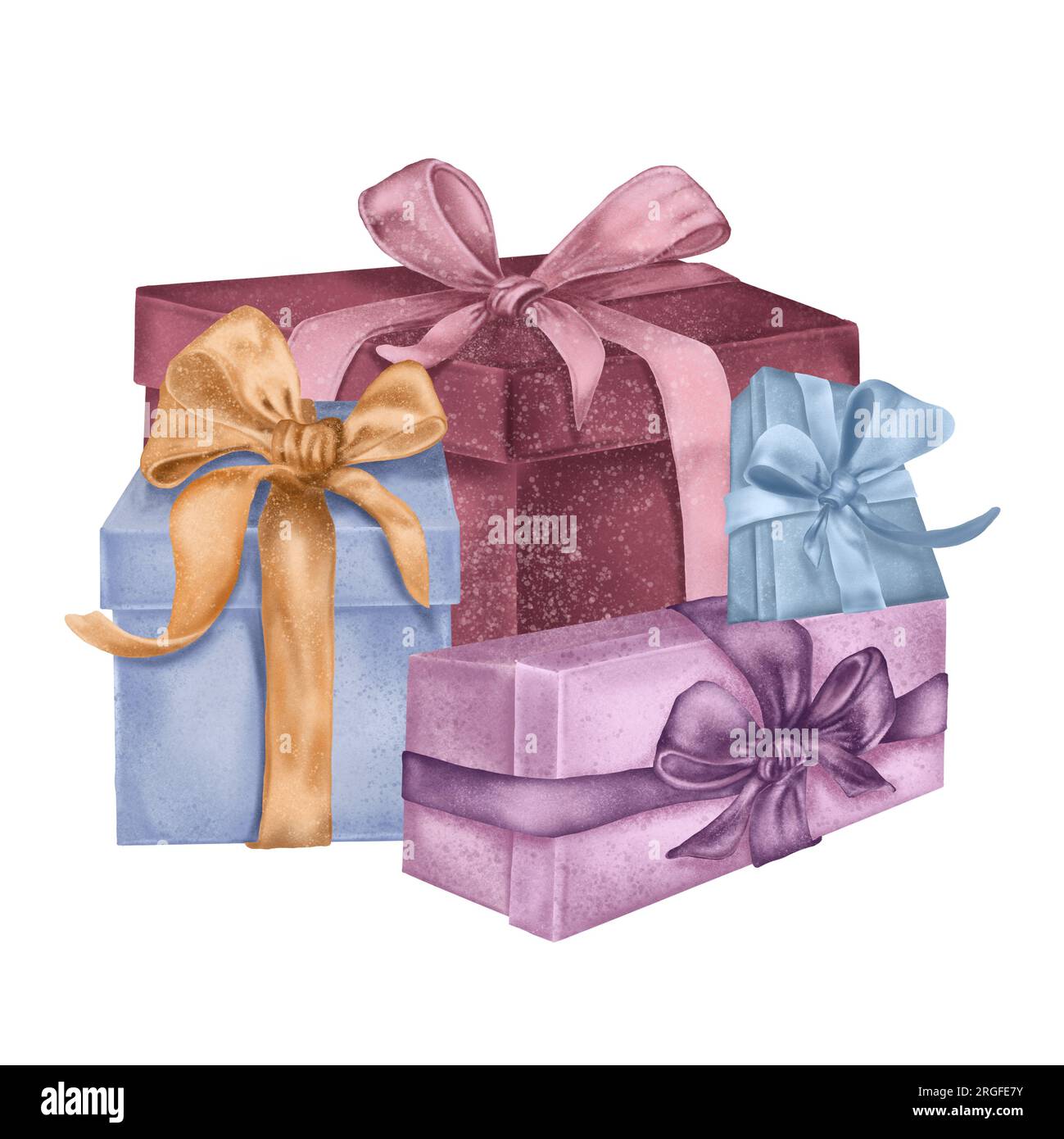 Composition of gift boxes with satin bow digital illustration ...