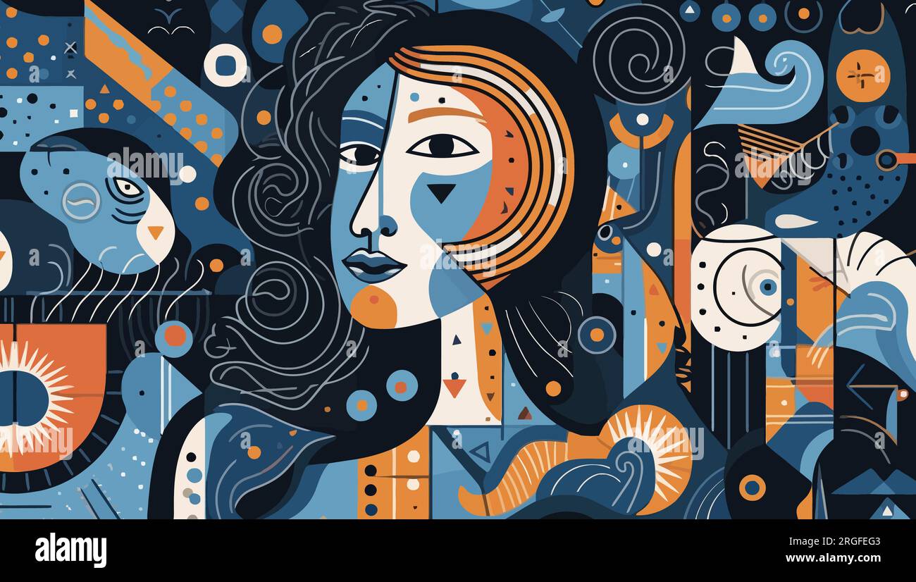 Women face in the style of Picasso. Cubism woman. Abstract background ...