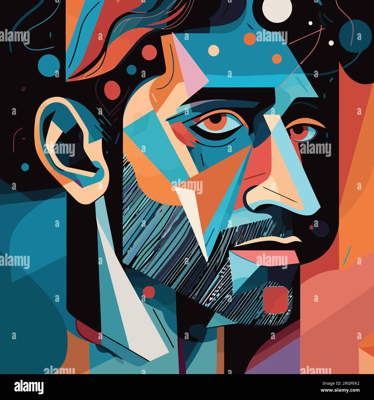 Male portrait in the style of cubism. Abstract cubism portrait painting ...