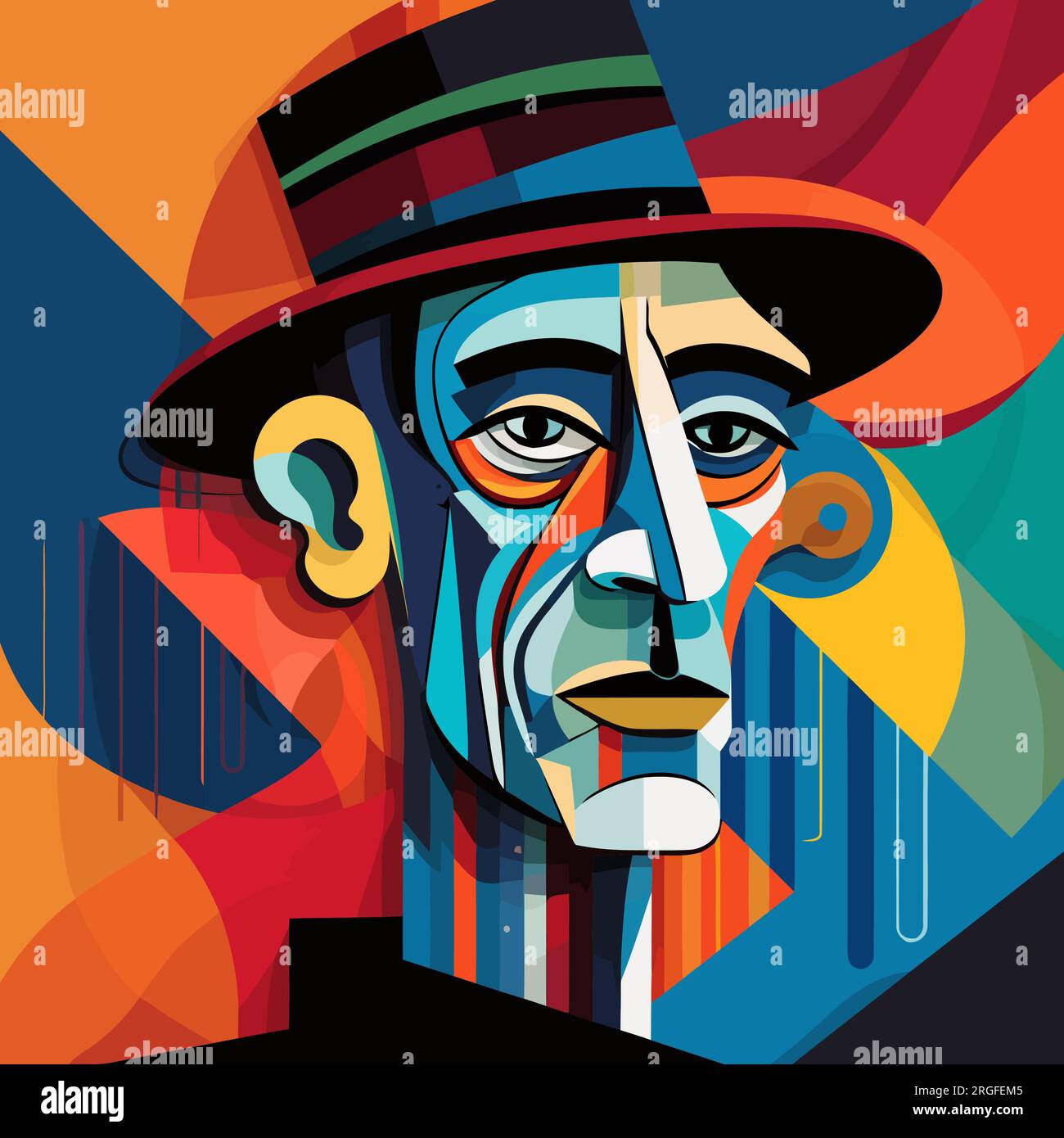 Male portrait in the style of cubism. Abstract cubism portrait painting ...