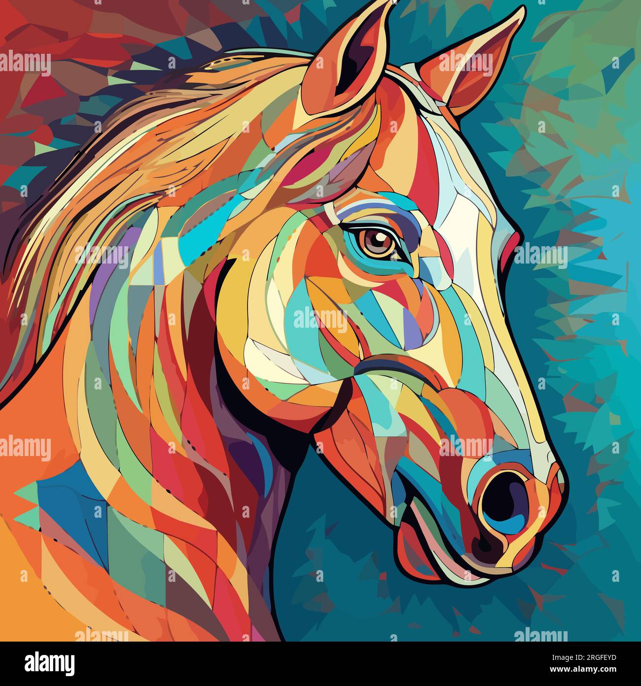 Horse painting in the style of cubism. Abstract painting of a horse in ...