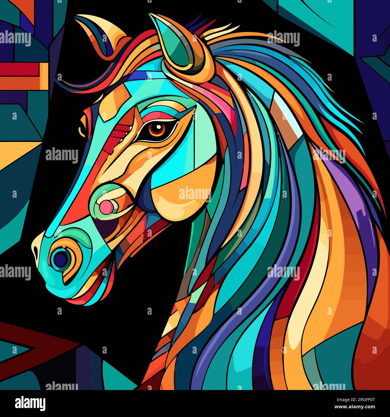 Horse painting in the style of cubism. Abstract painting of a horse in ...